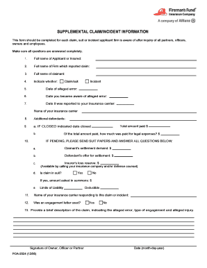 Fillable Online SUPPLEMENTAL CLAIMINCIDENT INFORMATION Fax Email Print ...