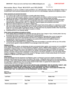 Fillable Online 2015 PGA Courtesy Car Waiver and Release - Contestants ...