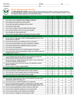 Fillable Online illinoisaap Health Management Checklist - Illinois ...