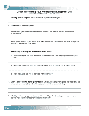 Fillable Online Option 1: Preparing Your Professional Development Goal ...