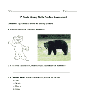 Fillable Online questar Name: Grade: 1st Grade Library Skills PreTest ...