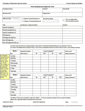 Fillable Online uwservice wisconsin Work Schedule and Approver Form Fax ...