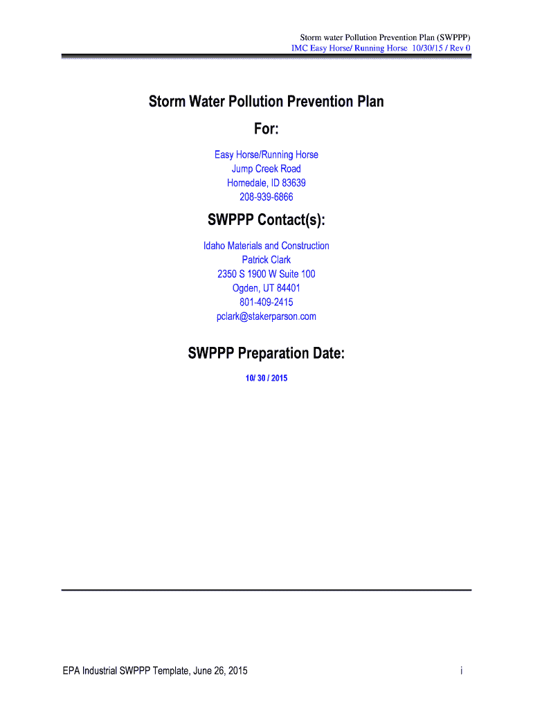 Fillable Online Storm Water Pollution Prevention Plan For - Staker ...