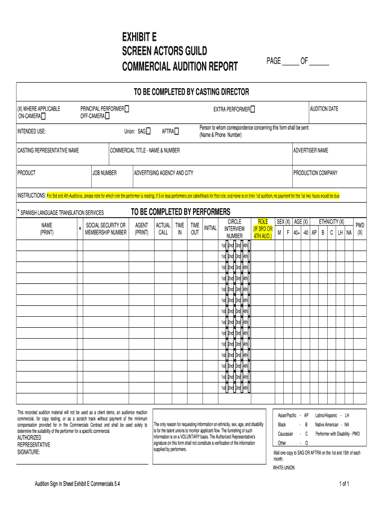 Fillable Online TO BE COMPLETED BY CASTING DIRECTOR - SAG-AFTRA Fax Email Print - pdfFiller