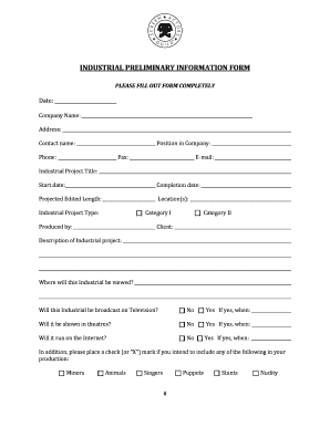 Fillable Online INDUSTRIAL PRELIMINARY INFORMATION FORM - SAG-AFTRA Fax ...