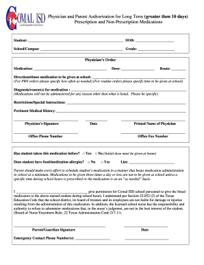 Fillable Online comalisd Long Term Medication Authorization Form ...