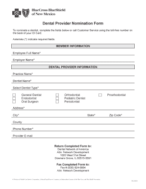 Fillable Online Dental Provider Nomination Form - Blue Cross and Blue ...