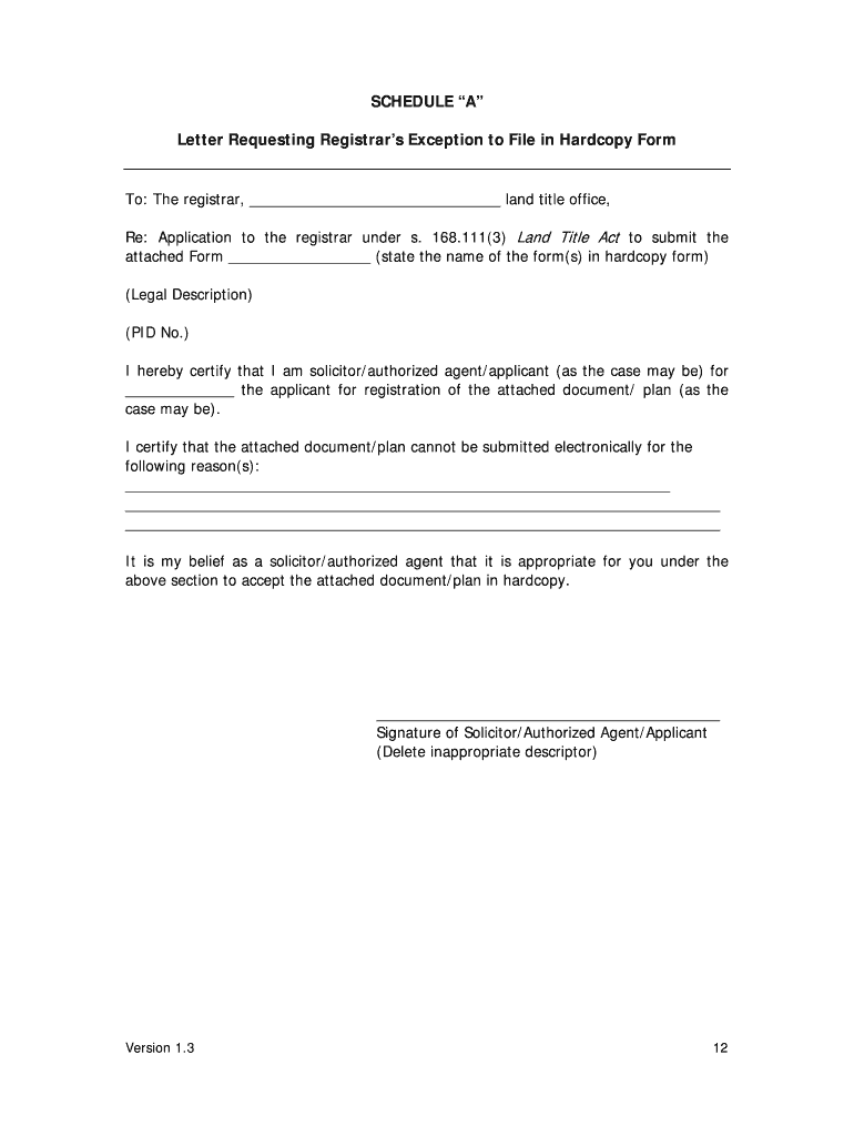 Fillable Online Letter Requesting Registrars Exception to File in ...