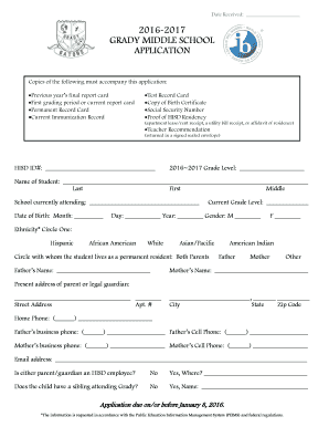 Fillable Online houstonisd 2016-2017 GRADY MIDDLE SCHOOL APPLICATION ...