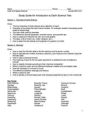 Fillable Online Study Guide for Introduction to Earth Science Test Fax ...
