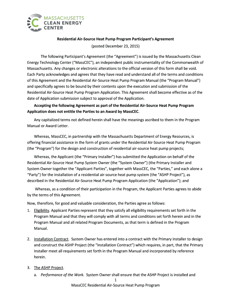 Fillable Online Residential Air-Source Heat Pump Program Participant s ...