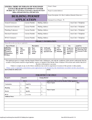 Fillable Online oneidanation BUILDING PERMIT APPLICATION Estimated Cost ...