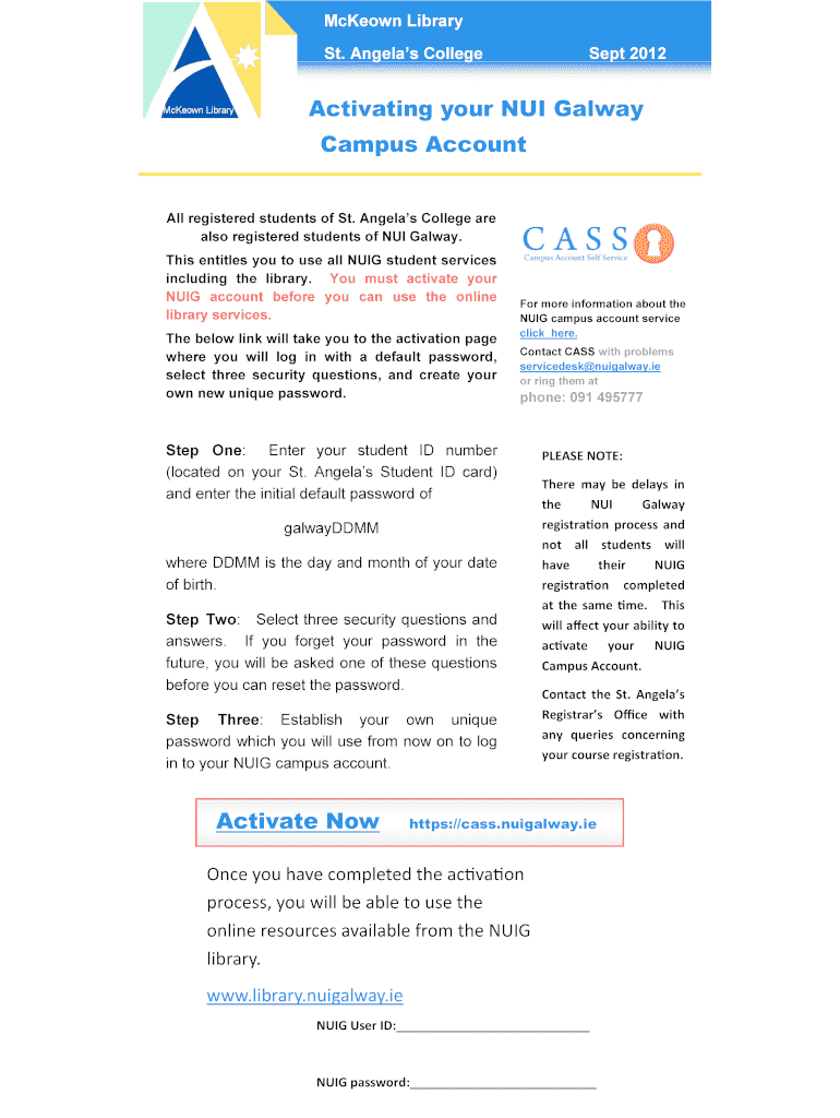 Fillable Online stangelas nuigalway Activate Now - St Angelas College ...