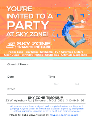 Fillable Online YOURE INVITED TO A PARTY AT SKY ZONE Fax Email Print ...