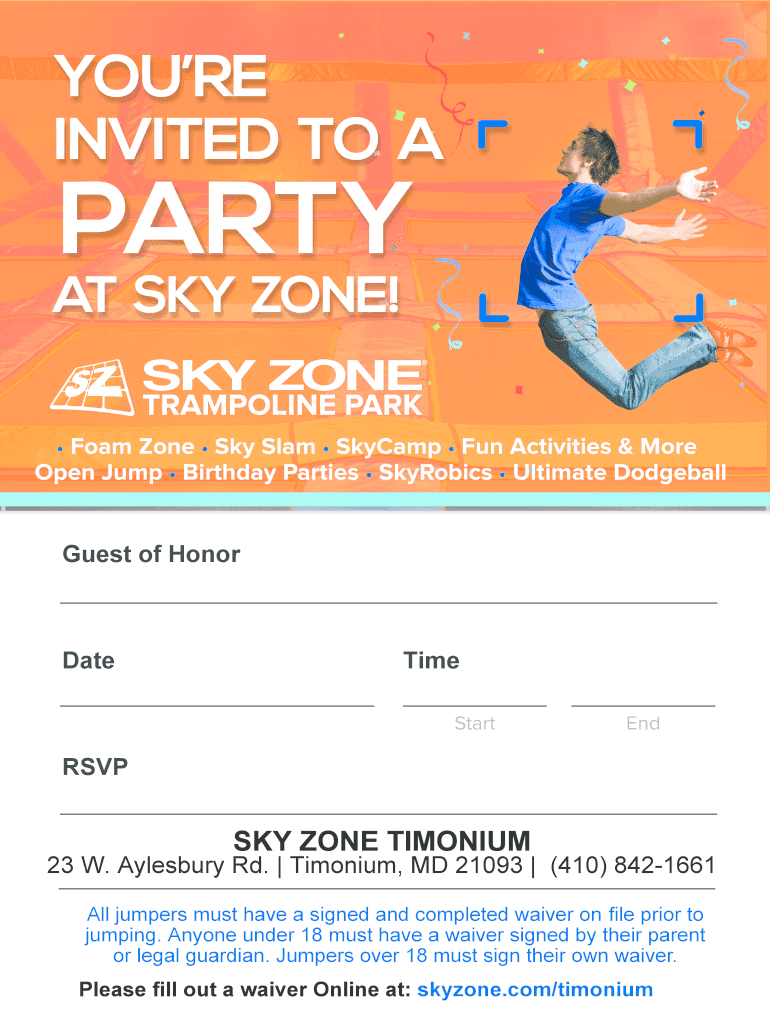 Fillable Online YOURE INVITED TO A PARTY AT SKY ZONE Fax Email Print ...