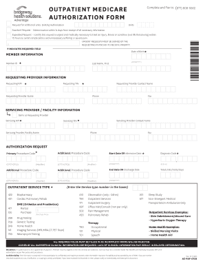 Fillable Online OUTPATIENT MEDICARE Complete and Fax to AUTHORIZATION ...