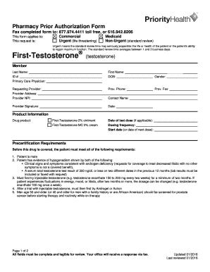 Fillable Online Prior authorization form First Testosterone - Priority ...