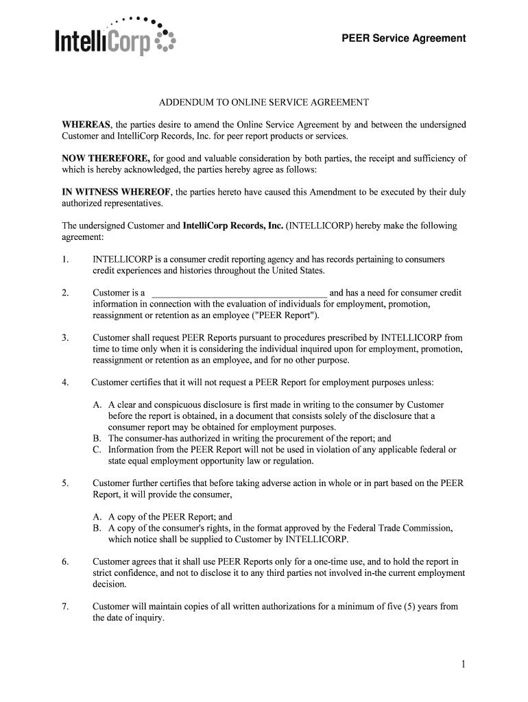 Fillable Online intellicorp PEER Service Agreement - IntelliCorp ...