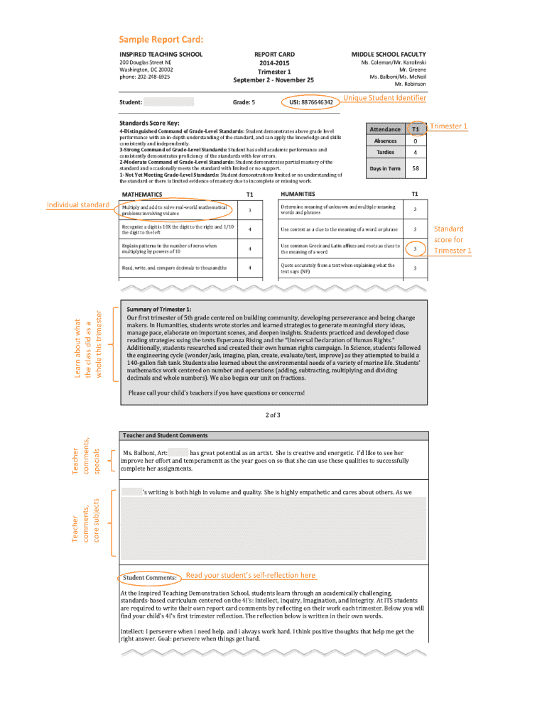 Fillable Online Sample Report Card: Fax Email Print - pdfFiller