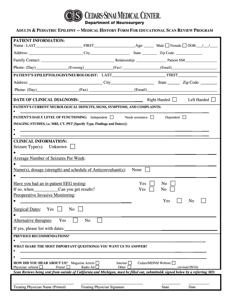 Fillable Online cedars-sinai ADULTS PEDIATRIC EPILEPSY -- MEDICAL ...