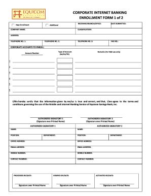 Fillable Online CORPORATE INTERNET BANKING ENROLLMENT FORM 1 of 2 Fax ...