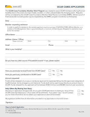 Fillable Online ocar OCAR CARES APPLICATION Fax Email Print - pdfFiller