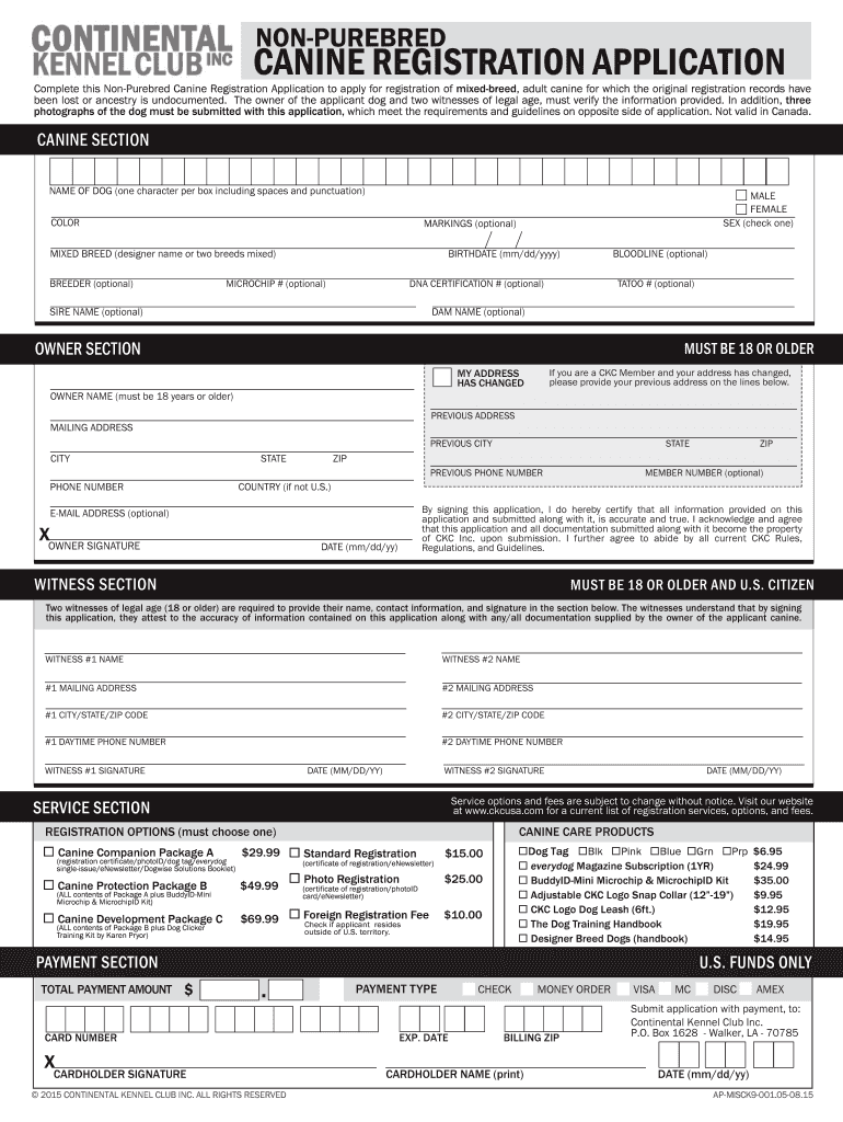 Non Purebred Canine Registration Application - Fill Online, Printable ...
