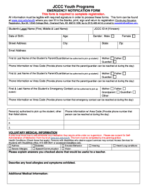 Fillable Online jccc Youth Program - Emergency NotificationComputer and ...