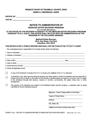 Fillable Online trumbullprobate IF THE ESTATE OF THE DECEDENT IS ...