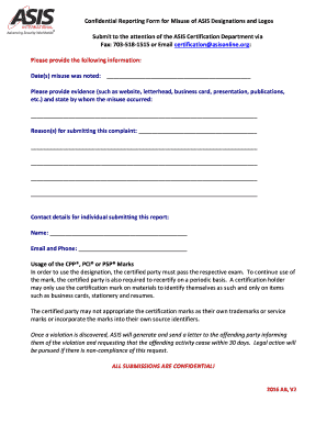 Fillable Online asisonline Once a violation is discovered ASIS will generate and - asisonline ...