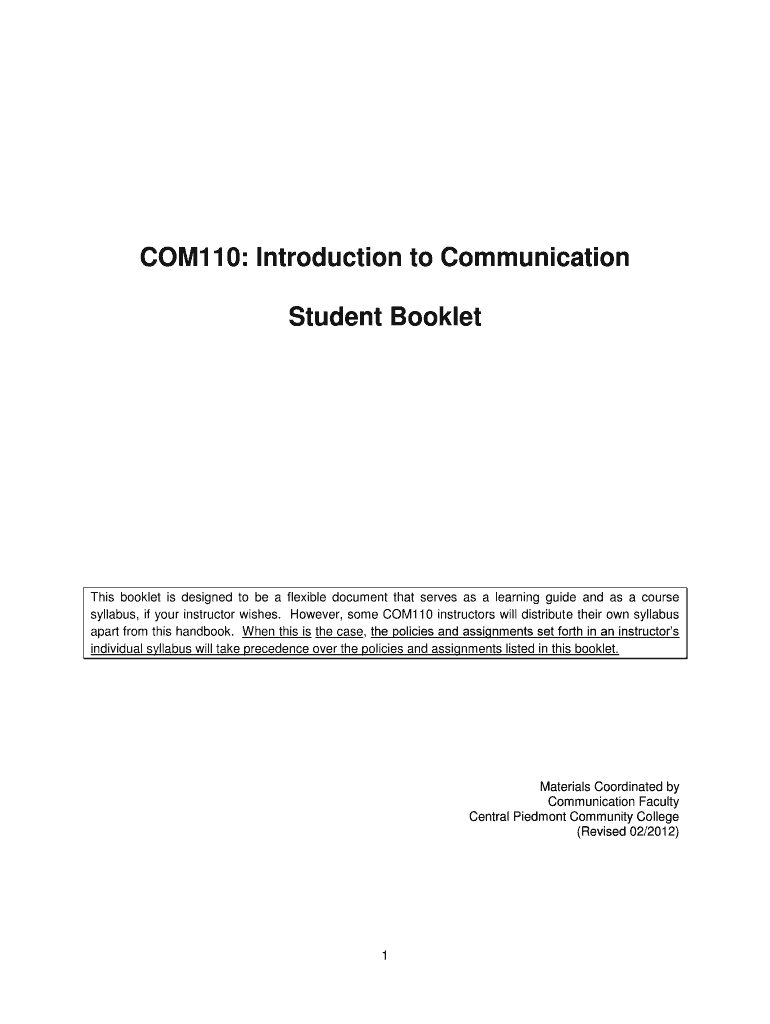 Fillable Online cpcc COM110 Introduction to Communication Student ...