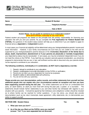 Fillable Online cpcc Dependency Override Request - Welcome to CPCC Fax Email Print - pdfFiller
