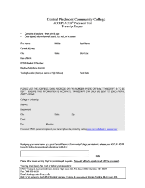 Fillable Online cpcc ACCUPLACER Placement Test Fax Email Print - pdfFiller