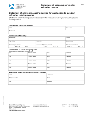 Fillable Online Statement of seagoing service for refresher course Fax ...