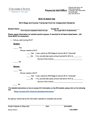 Fillable Online cscc 2014 Wage and Income Transcript Form for ...
