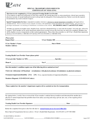 Fillable Online ucare SPECIAL TRANSPORTATION SERVICES CERTIFICATE OF ...