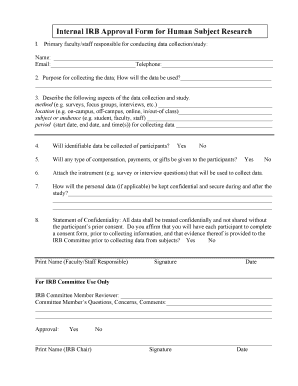 Fillable Online atlm Internal IRB Approval Form for Human Subject ...