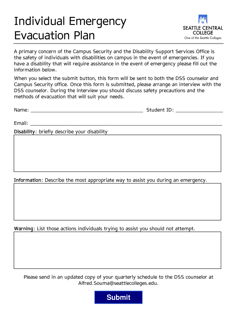 Individual Emergency Evacuation Plan - Blank Fillable Template | Fill ...