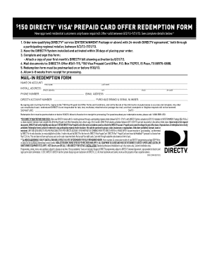 Fillable Online 150 DIRECTV VISA PREPAID CARD OFFER REDEMPTION FORM Fax ...