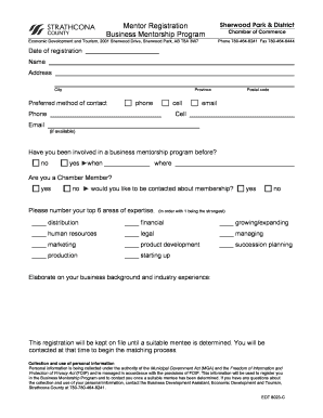 Fillable Online Mentor Registration Business Mentorship Program Fax ...