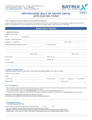 Fillable Online REPURCHASE SALE OF SATRIX UNITS APPLICATION FORM Fax ...