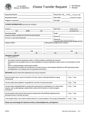 Fillable Online bsd405 Choice Transfer Request New Request - Bellevue School District Fax Email ...