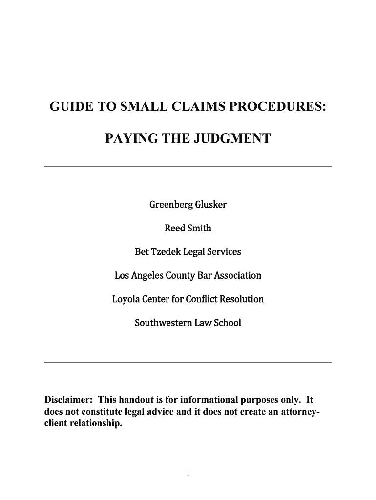 Fillable Online GUIDE TO SMALL CLAIMS PROCEDURES: Fax Email Print ...