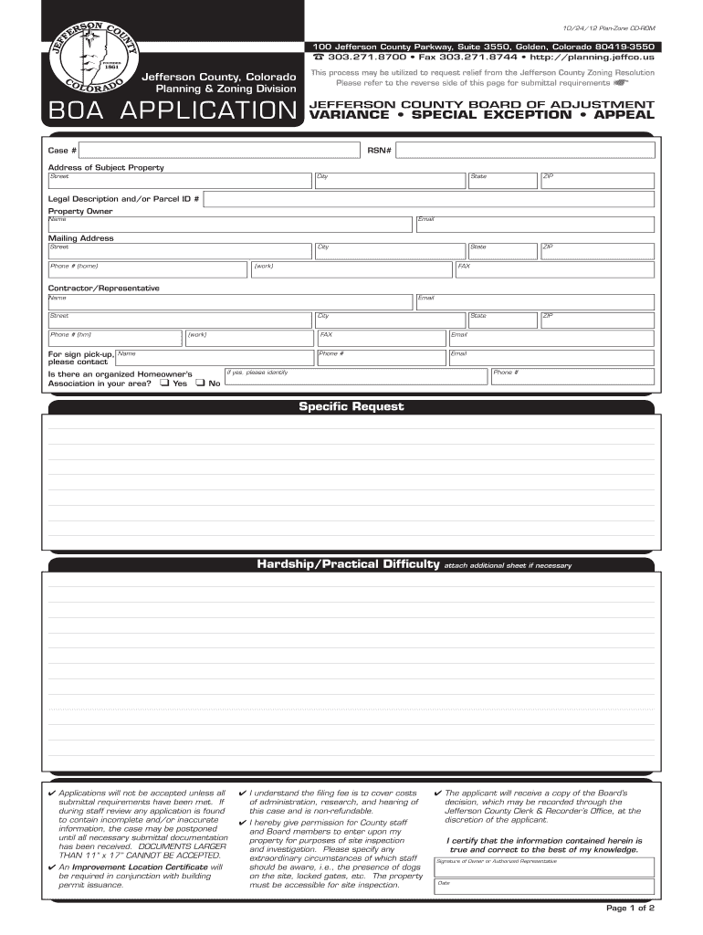 Fillable Online jeffco BOA Application - Jefferson County Colorado Fax ...