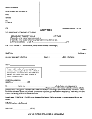 Fillable Online APN Above Space for Recorders Use Only GRANT DEED Fax Email Print - pdfFiller