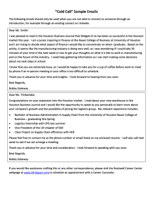 Fillable Online Cold Call Sample Emails Fax Email Print - pdfFiller