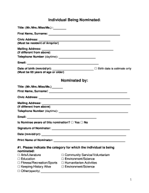 Fillable Online Senior of the Year Nomination Form Deadline for Fax Email Print - pdfFiller