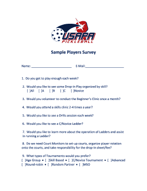 Fillable Online usapa Sample Players Survey - USAPA Pickleball - usapa ...