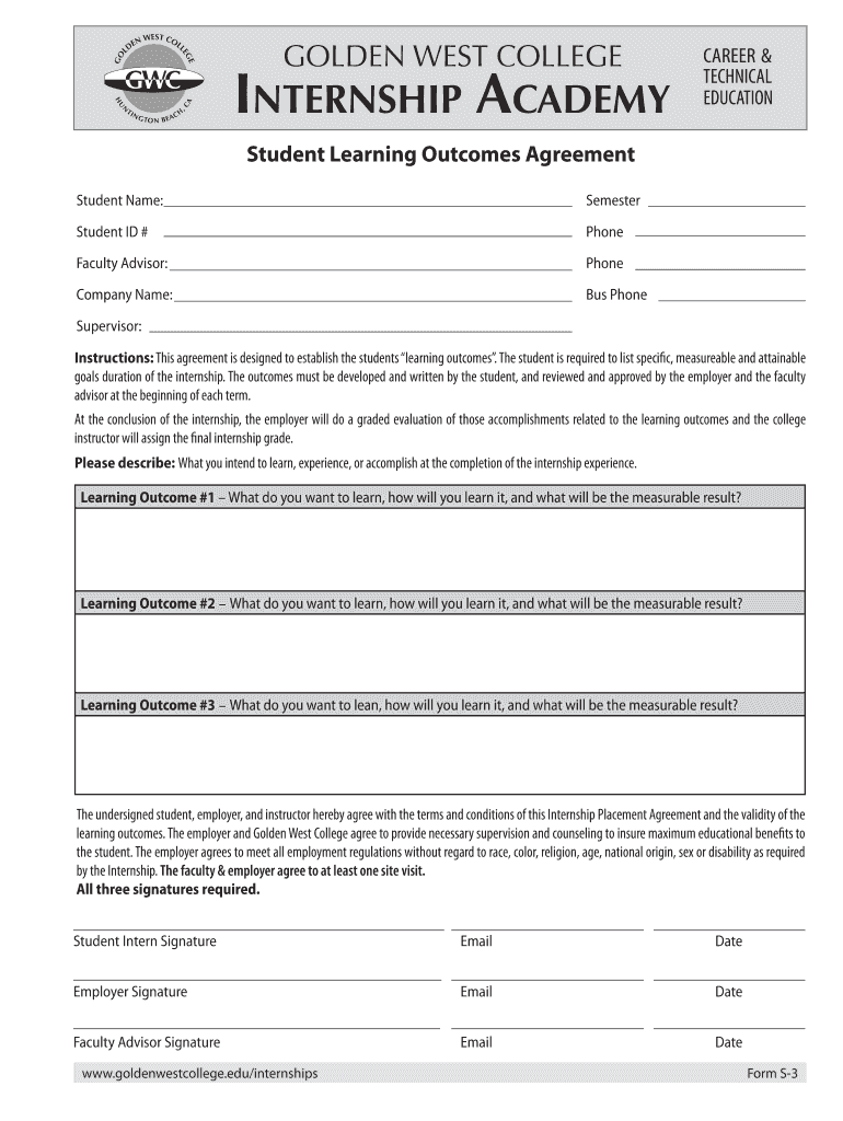 Fillable Online goldenwestcollege Student Learning Outcomes Agreement - Golden West College Fax ...