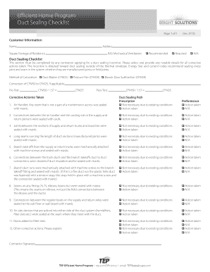 Fillable Online Efficient Home Program Duct Sealing Checklist Fax Email ...